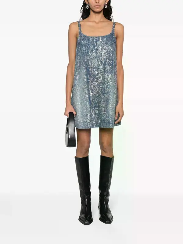Versace Lamé Shift Denim Dress