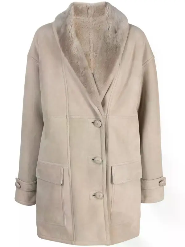 LISKA Shearling-collar Single-breasted Coat