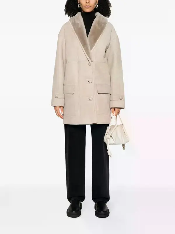 LISKA Shearling-collar Single-breasted Coat