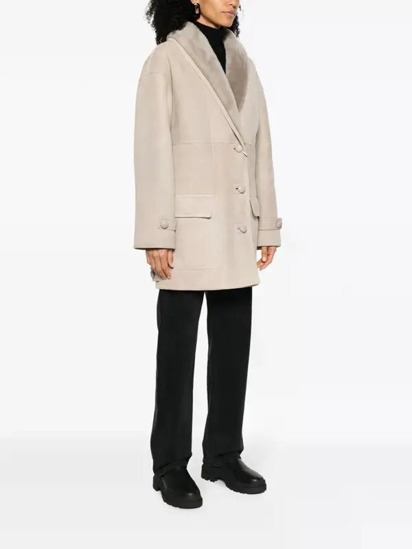 LISKA Shearling-collar Single-breasted Coat