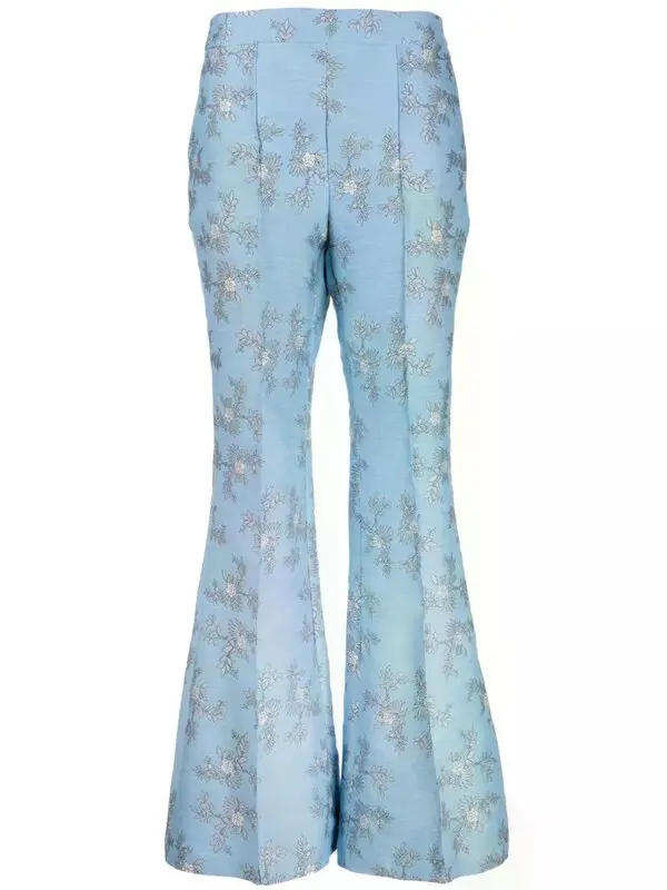 MACGRAW Circa 72 Floral-jacquard Flared Trousers - Blue