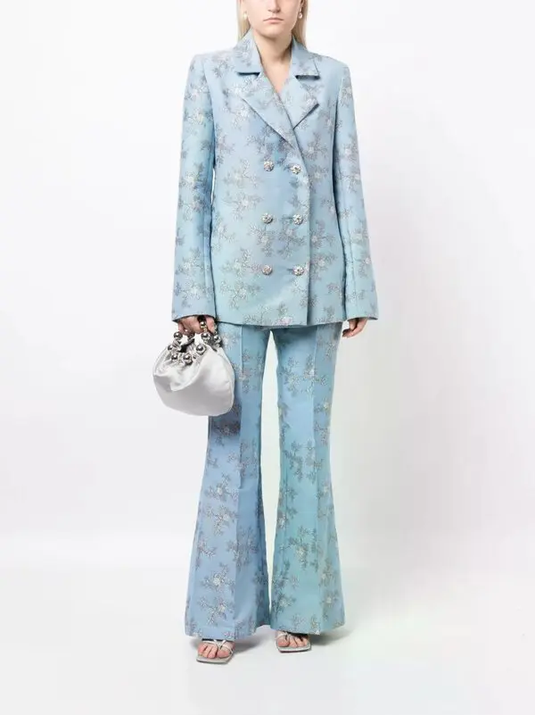 MACGRAW Circa 72 Floral-jacquard Flared Trousers - Blue