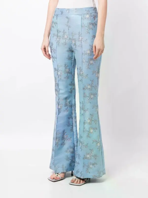 MACGRAW Circa 72 Floral-jacquard Flared Trousers - Blue