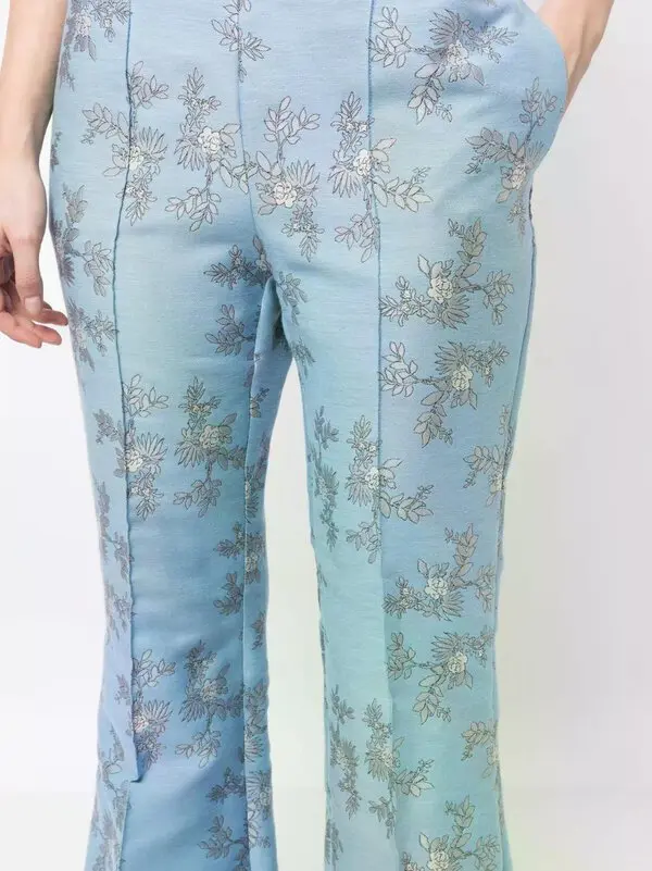 MACGRAW Circa 72 Floral-jacquard Flared Trousers - Blue