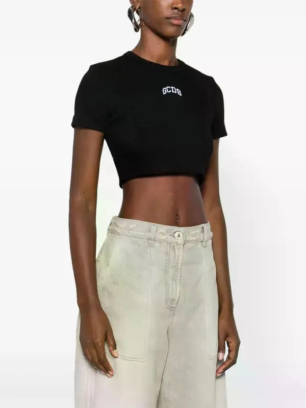 Gcds Logo Cropped T-shirt - Black