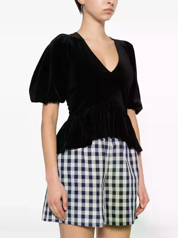 GANNI V-neck Velvet Blouse