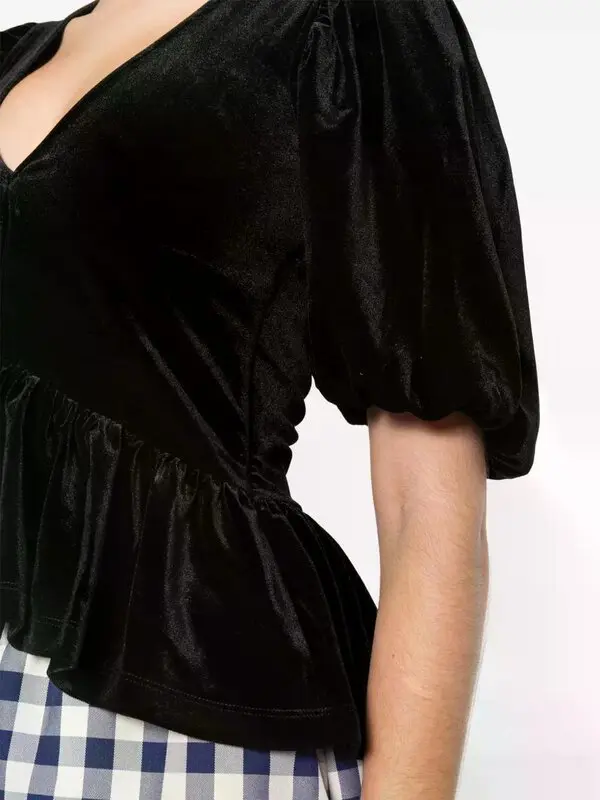 GANNI V-neck Velvet Blouse