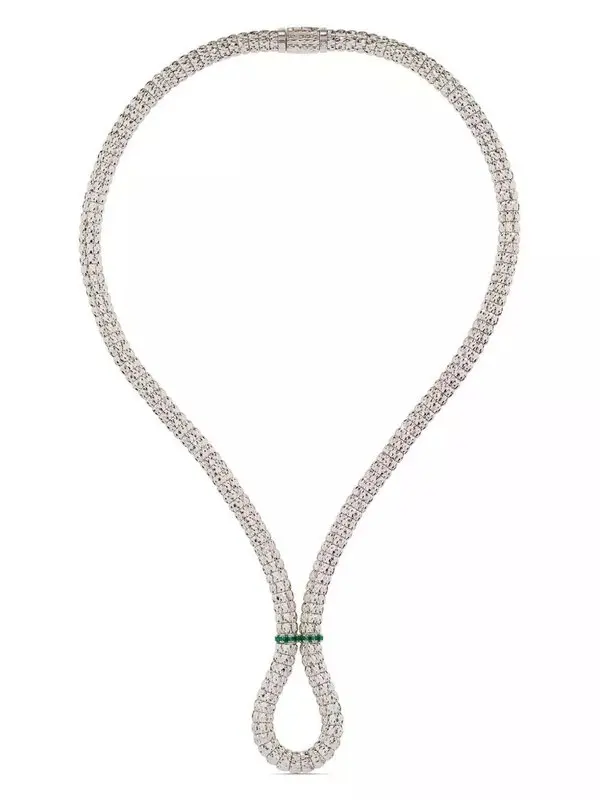 OFFICINA BERNARDI 18kt White Gold Emerald And Diamond Enigma Necklace - Silver