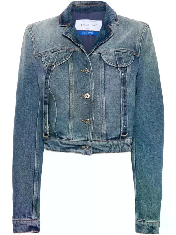 Off-White Strap-detailed Cropped Denim Jacket - Blue