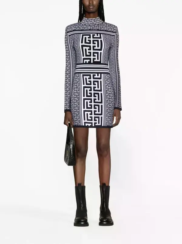 Balmain Monogram Jacquard Knitted Minidress