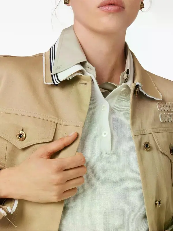 Miu Miu Cotton Polo Top With Stripe Detail - White