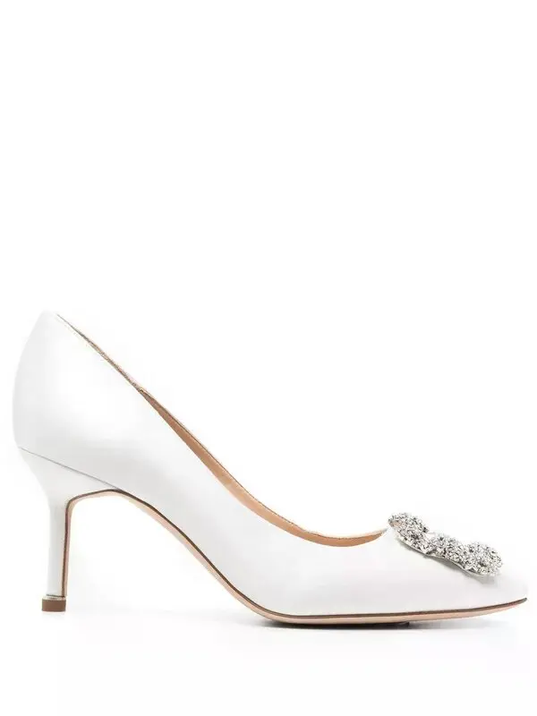 Manolo Blahnik 70mm Hangisi Crystal-buckle Pumps - Neutrals