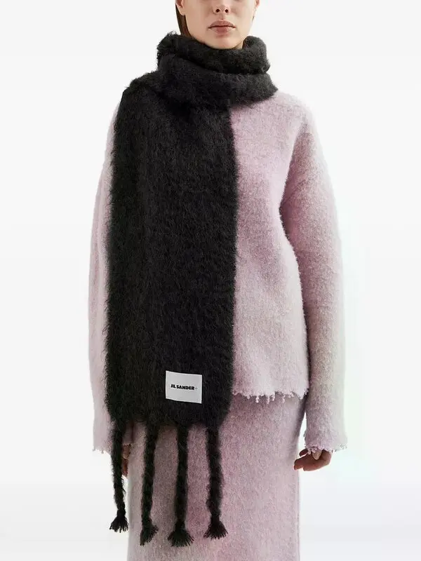 JIL SANDER Fringed Knitted Scarf - Black