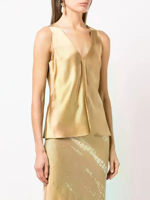 Voz Raw-cut Silk Tank Top - Gold