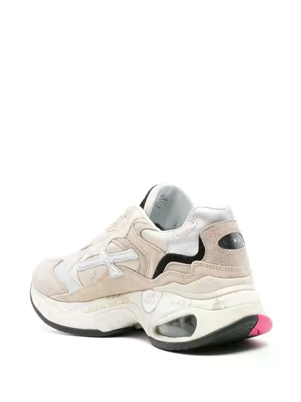Premiata Sharky Logo-embossed Leather Sneakers - Neutrals