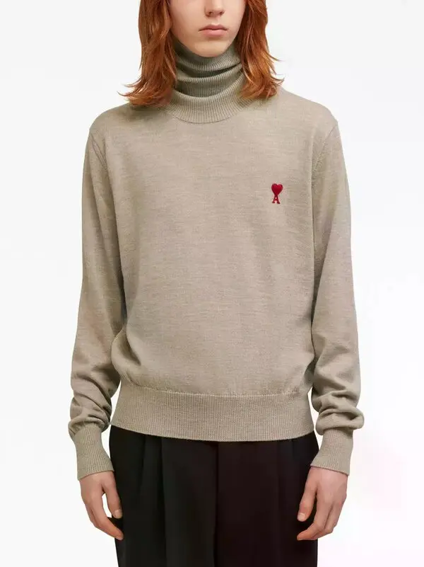 AMI Paris Logo-embroidered Roll-neck Jumper