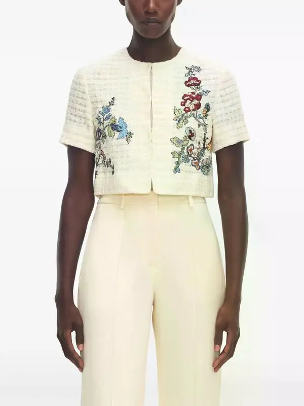Adam Lippes Embroidered Cropped Jacket - Ecru Multi