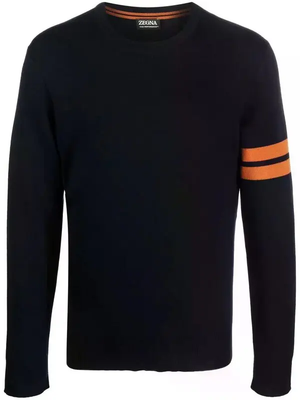Zegna Stripe-detail Crew-neck Wool Jumper