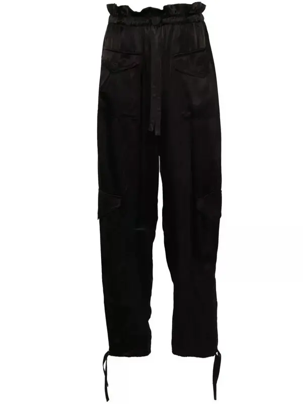 GANNI Satin Cargo Trousers - Black