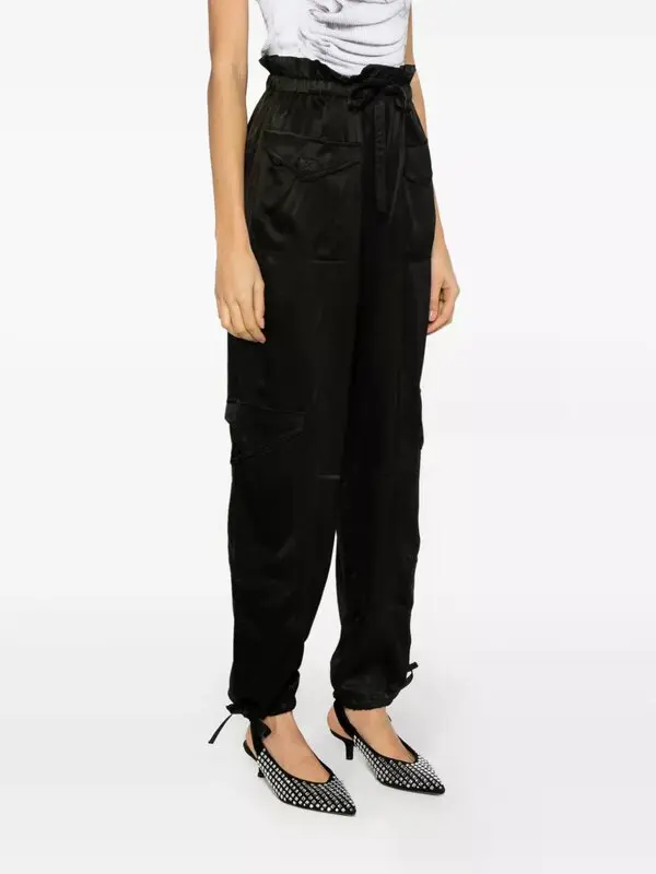 GANNI Satin Cargo Trousers - Black