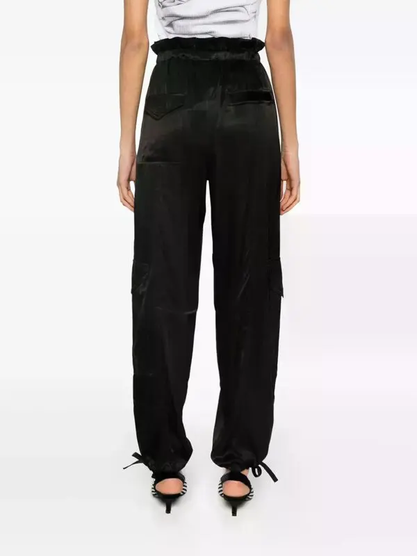 GANNI Satin Cargo Trousers - Black