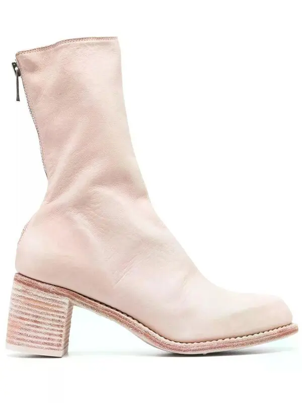 Guidi Stack-heel Leather Ankle Boots - Pink