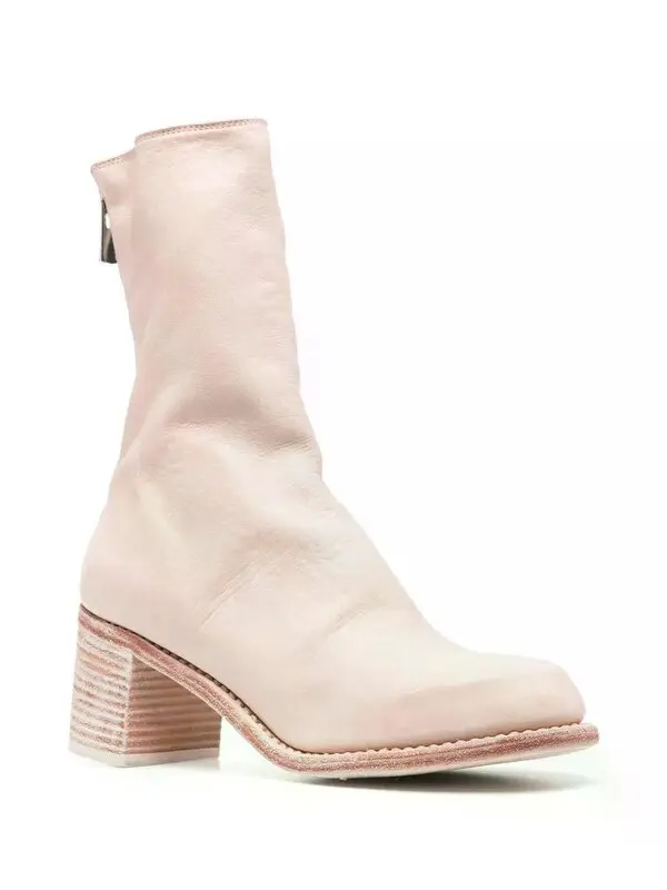 Guidi Stack-heel Leather Ankle Boots - Pink