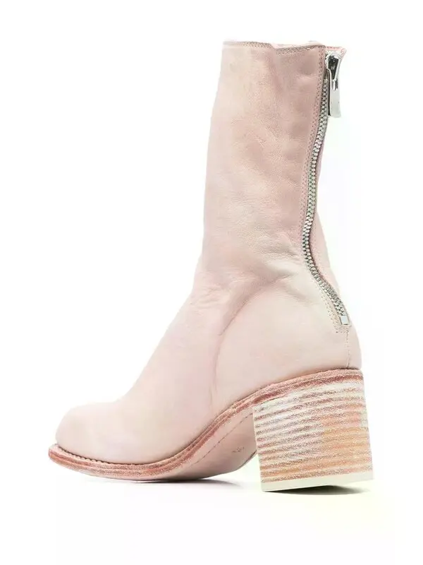 Guidi Stack-heel Leather Ankle Boots - Pink
