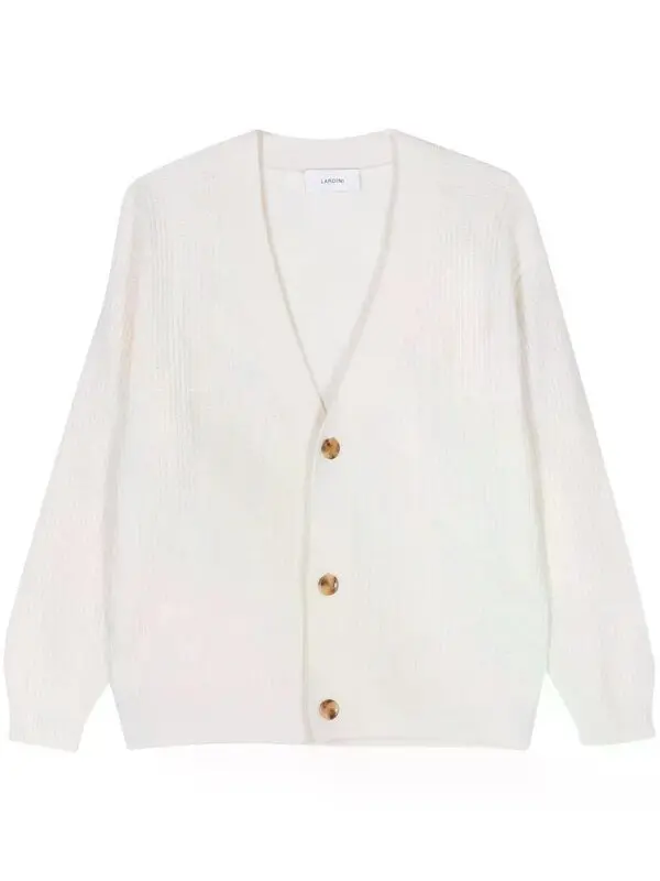 LARDINI Ribbed-knit Virgin Wool-cashmere Cardigan - Neutrals