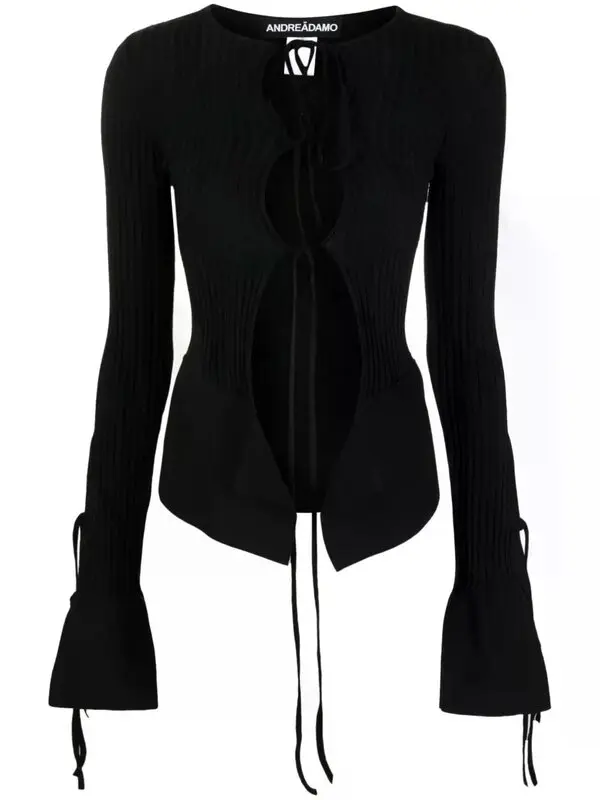 ANDREĀDAMO Tie-fastening Long-sleeve Knitted Top - Black