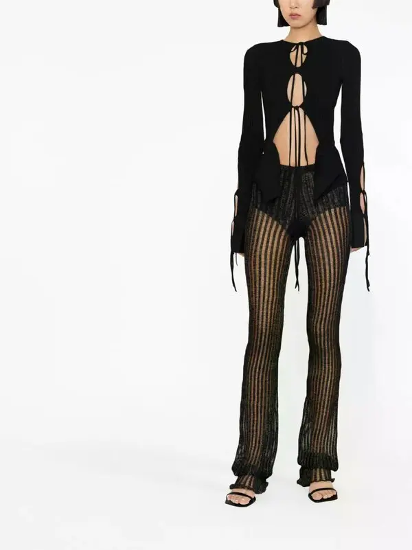 ANDREĀDAMO Tie-fastening Long-sleeve Knitted Top - Black
