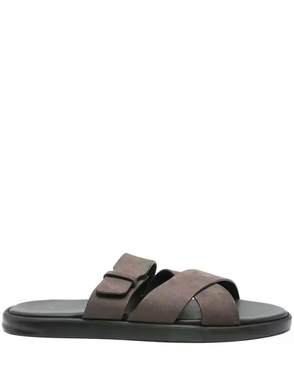 DOUCAL'S Leather Crossover Sandals - Brown