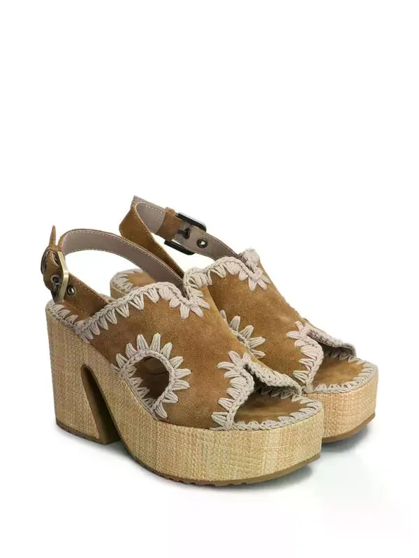 Mou 100mm Raffia Platform Sandals - Brown
