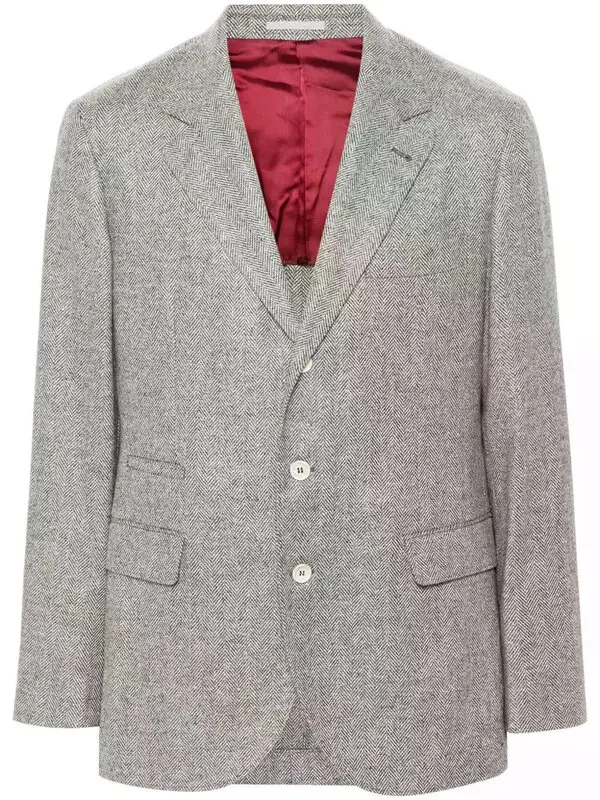 Brunello Cucinelli Herringbone-pattern Blazer - Grey