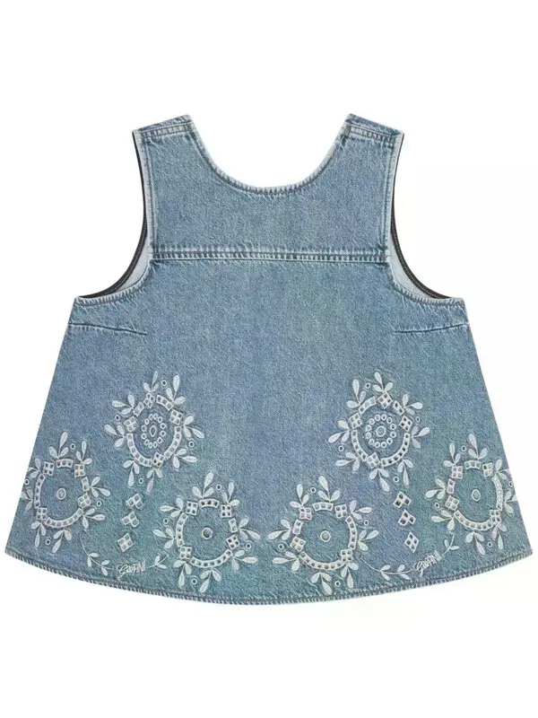 GANNI Open-back Denim Top With Embroidered Detail