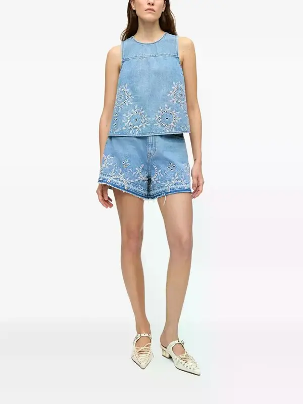 GANNI Open-back Denim Top With Embroidered Detail