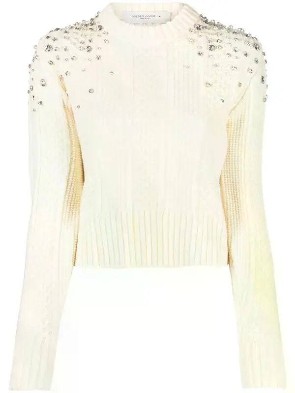 GOLDEN GOOSE Crystal-embellished Virgin Wool Jumper - Neutrals