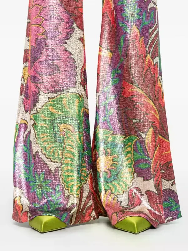Etro Floral-print Laminated Trousers - Pink