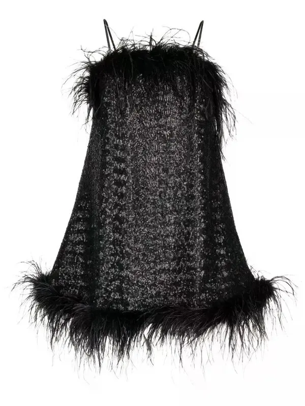 GILDA & PEARL Seraphina Feather-trim Sequin Dress - Black