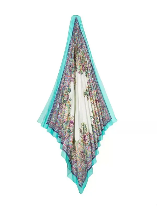 Etro Floral-print Pleated Silk Scarf - Blue