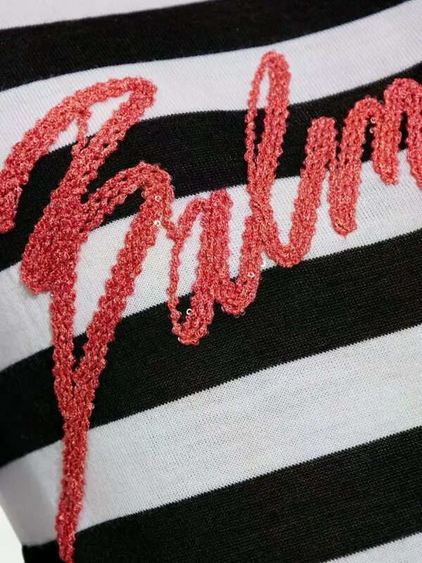 Balmain Striped Long Sleeve Jumper With Embellished Logo