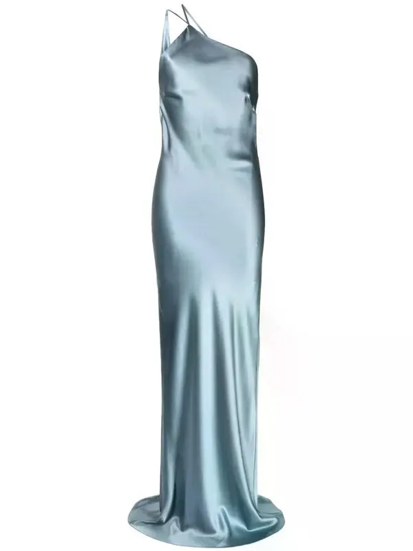 Michelle Mason One-shoulder Bias Gown - Blue