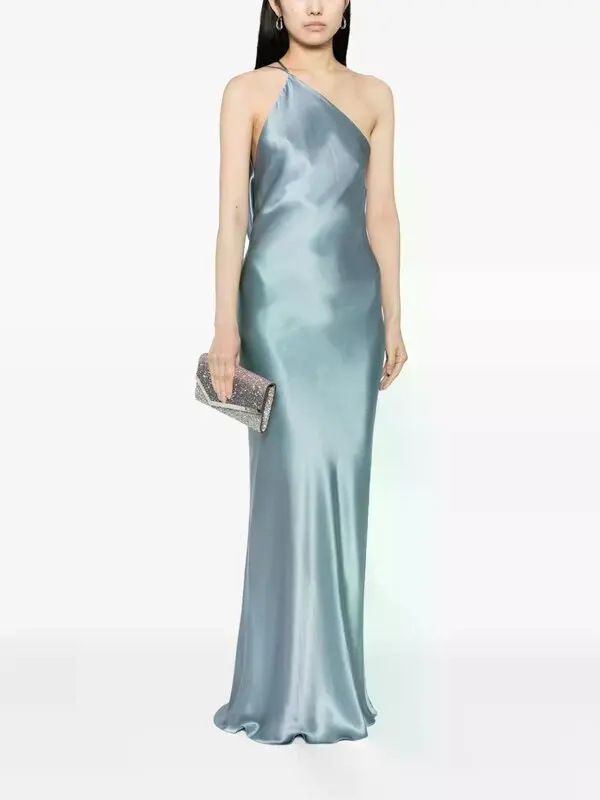Michelle Mason One-shoulder Bias Gown - Blue