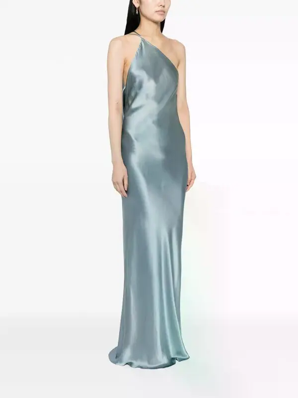 Michelle Mason One-shoulder Bias Gown - Blue