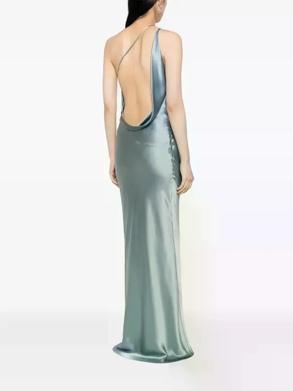 Michelle Mason One-shoulder Bias Gown - Blue