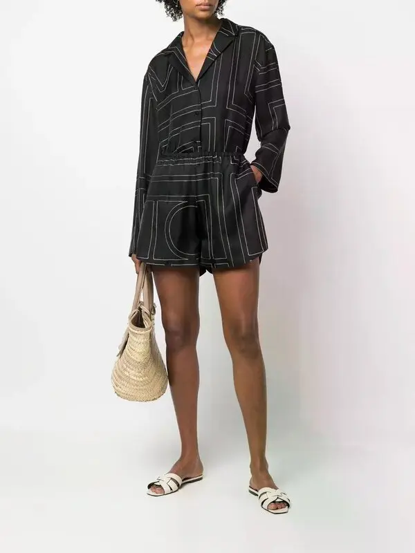 TOTEME Geometric-print Silk Shorts - Black
