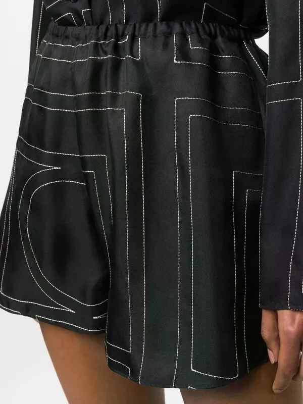 TOTEME Geometric-print Silk Shorts - Black