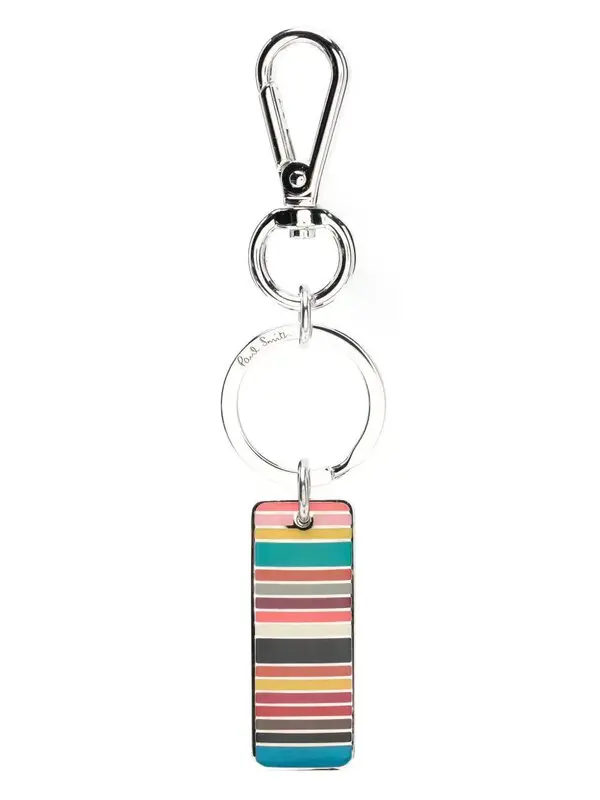 Paul Smith Signature Stripe Tag Keyring - Silver