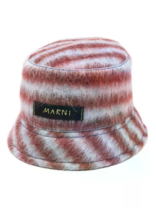 Marni Logo-appliqué Striped Bucket Hat - Red