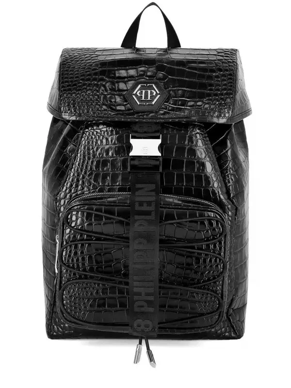Philipp Plein Crocodile-embossed Leather Backpack - Black